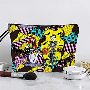 TTBDKKDM Nightmare Before Christmas Makeup Bag Halloween Theme Jack and Sally Cosmetic Bag for Women Portable Makeup Pouch Waterproof Travel Toiletry Storage Bag with Zipper