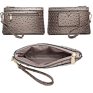 MKP Women Fashion Satchel Handbag Purse with Matching Wristlet Wallet Set 2pcs (Khaki)
