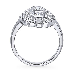 BERRICLE Sterling Silver Navette Cubic Zirconia CZ Statement Art Deco Fashion Ring for Women, Rhodium Plated Size 6