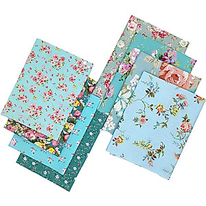 Cartisanat Fat Quarters Fabric Bundles, 8 Pcs (20in x 20in / 50cm x 50cm) Sewing Patterns Quarter Precut Fabrics for Quilting Squares Sheets, Premium Cotton Bundle Patchwork DIY Crafting, Blue Floral