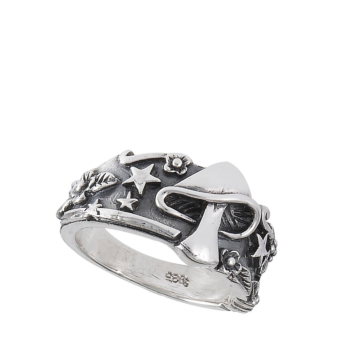 Mushroom Star Leaf Oxidized Ring Sterling Silver Celestial Weed Band Size 5