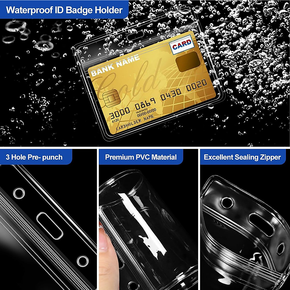 100 Pcs Clear Plastic Horizontal Name Badge ID Card Holders