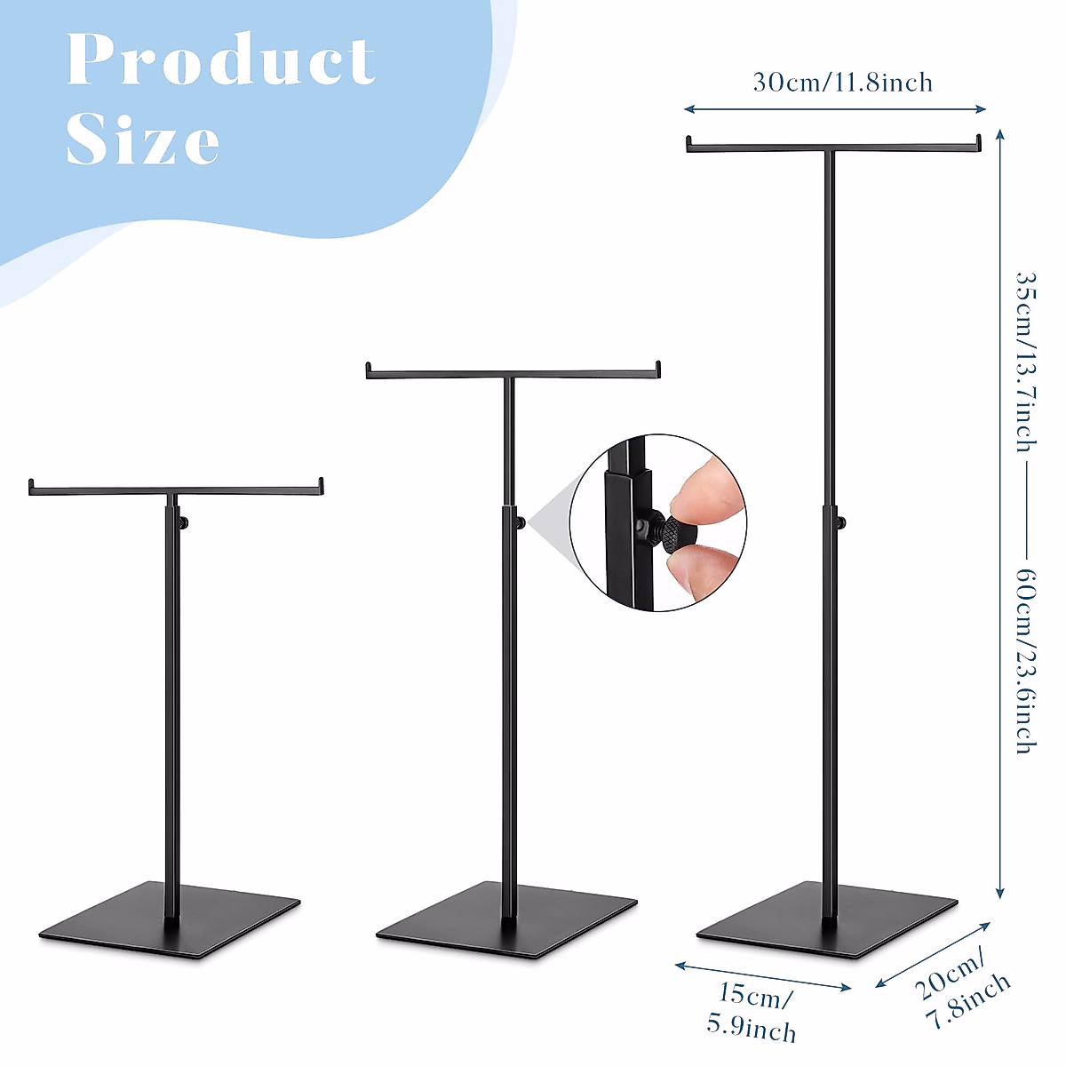 Leinuosen 4 Pcs Tabletop Purse Display Stand Metal T Bar Handbag Display Stand Holder Adjustable Height Double Hook Hanging Jewelry Stands for Home Store Boutique Counter(Black)