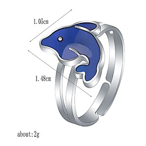 swqfzki 2 Pcs Dolphin Color Change Ring Adjustable Size Emotional Feeling Mood Ring for Girls Women
