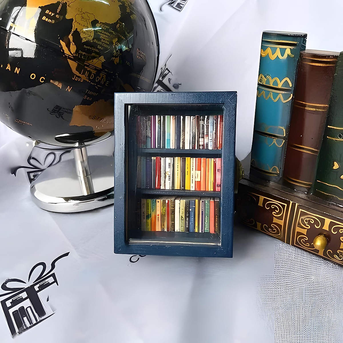 Atlodas Pocket Anxiety Bookshelf - Shake it anywhere and anytime, Stress-Relieving Small Bookshelf Display Cabinet, Blue Mini Bookshelf, Gifts for Book Lovers (1 pcs)