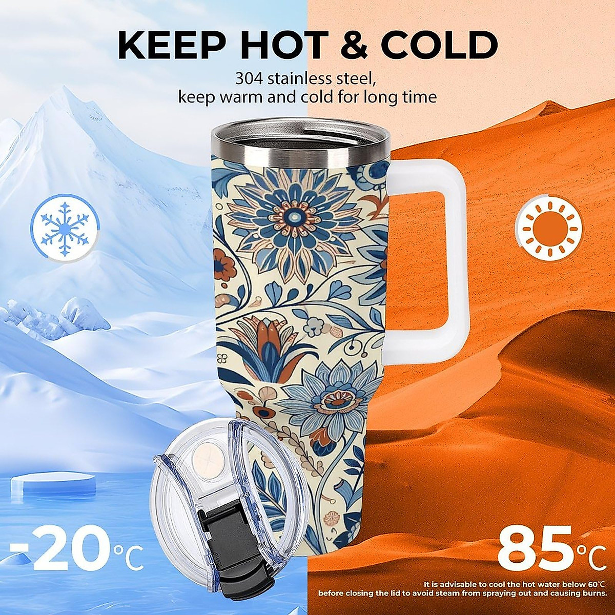 30oz Floral Stanley Cup Insulated Tumbler – Vacuum Insulated, Double Wall Design, 30oz Tumbler with Handle Straw for Hot Cold Beverages, Spill-Proof Insulated Cups Perfect for Adults