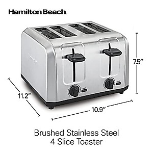 Hamilton Beach 4 Slice Toaster with Extra Wide Slots for Bagels, Shade Selector, Toast Boost, Slide-Out Crumb Tray, Auto-Shutoff and Cancel Button, Brushed Stainless Steel (24910)