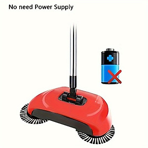 Generic 3-in-1 Easy Sweep: Hand Push Sweeper, Mop, Vacuum Combo for All Hard Floors - Effective on Pet Hair & Spills, Extra Cloths Included (Bright Red,Broom + 2 Original Cloths)
