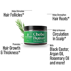 Chebe Butter For Hair Growth With Rosemary Oil. 2oz Vegan Chebe Hair Butter Grease For Hair Men, Women. Hair Thickening, Moisturizing, Strengthening. Hair Growth Scalp Treatment For Dry, Brittle Hair