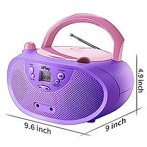 hPlay Gummy GC04 Portable CD Player Boombox with Digital Tunning AM FM Stereo Radio Kids CD Player LCD Display, Aux-Port Supported AC or Battery Powered - Pastel Violet