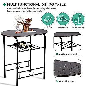 FDW 3-Piece Round Table and Chair Set for Kitchen Dining Room Bar Breakfast,Compact Space Metal Frame,Wine Rack