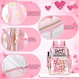 3 Pieces Clear Backpack Stadium Approved Backpack for Girls Clear Stadium Backpack Set Clear Tote Backpack for Women, 16.9 x 12 x 6.5 Inch (Heart Style)