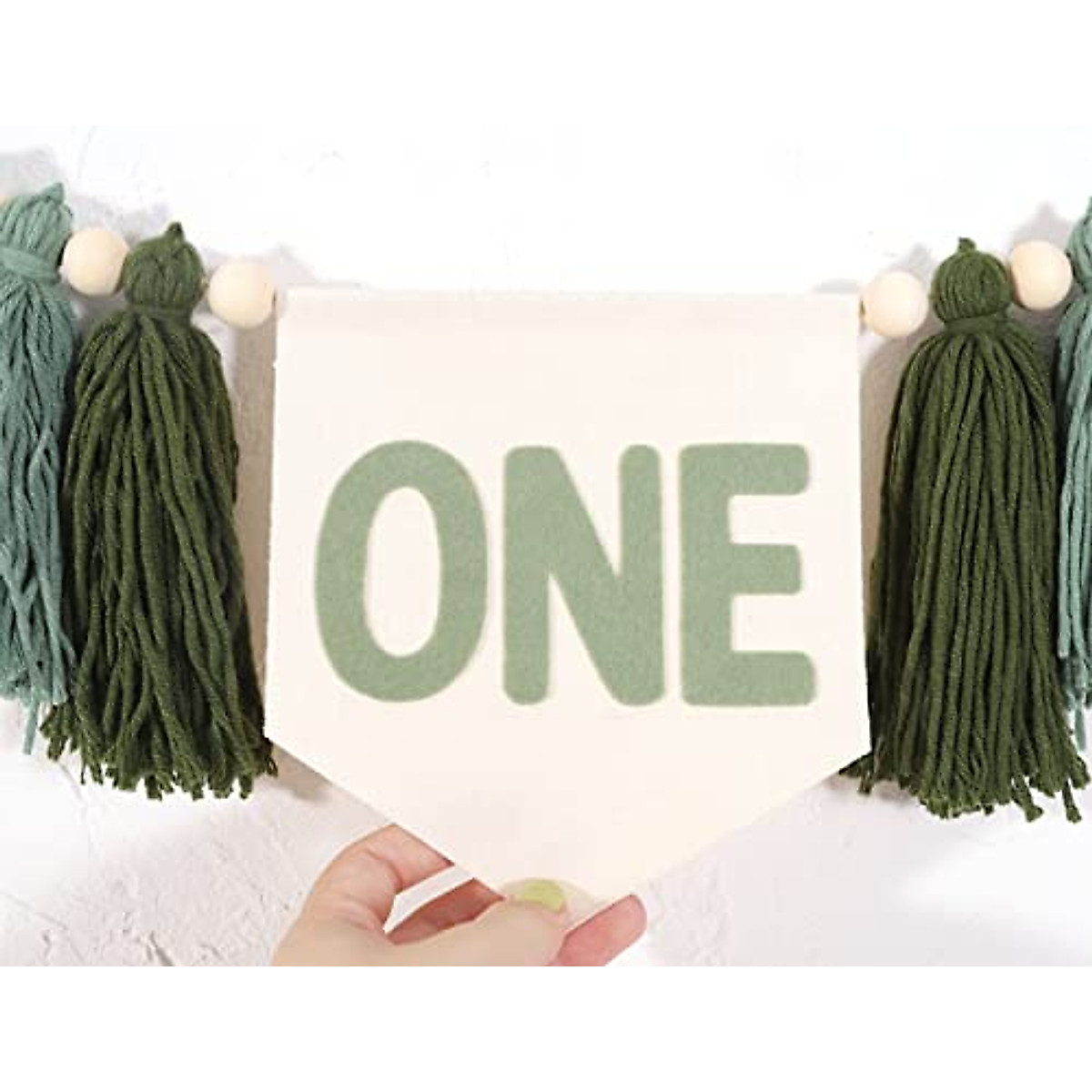 Greenery 1st Birthday High Chair Banner,Nature 1st Birthday Highchair Banner , One Birthday High Chair Banner , Tassel Bunting , Wooden Tassel Garland (Greenery 1st Birthday Banner Green)