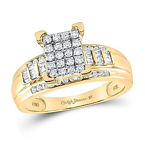 The Diamond Deal 10kt Yellow Gold Round Diamond Cluster Bridal Wedding Engagement Ring 1/2 Cttw