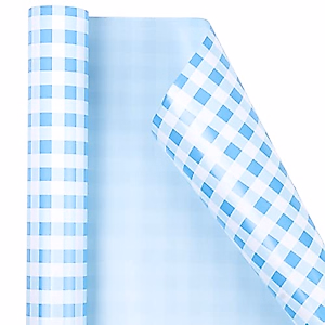 WRAPAHOLIC Reversible Wrapping Paper Roll - Blue and White Plaid Design for Birthday, Holiday, Wedding, Baby Shower and More Occasions - 30 Inch x 33 Feet