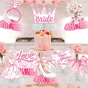 She's Tying the Knot Bachelorette Party Decorations Pink Bow Honeycomb Centerpieces Floral Diamond Ring Love Is Sweet Table Decor for Girls Bachelorette Bridal Shower Engagement Wedding Party Supplies