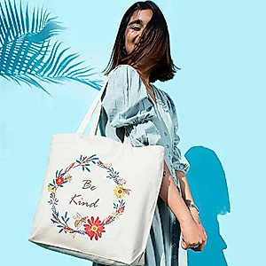 Ecoright Aesthetic Canvas Tote Bag for Women Large Zipper Tote Bags with Pocket, Womens Tote Bag for Yoga, Work, Beach