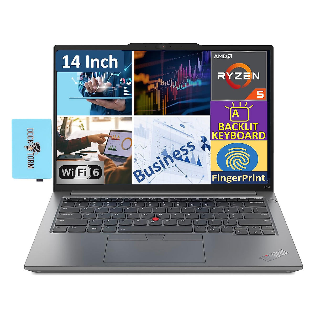 Lenovo ThinkPad E14 Business Laptop 14.0" FHD IPS Display (AMD Ryzen 5 7530U 6-Core, 16GB RAM, 512GB PCIe SSD, AMD Radeon, Backlit Keyboard, FP Reader, WiFi 6, Webcam, Win 10 Pro) with Hub