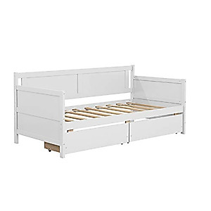 HOUAGI Daybed with 2 Storage Drawers,Twin Size Sofa Bed for Bedroom Living Room,White