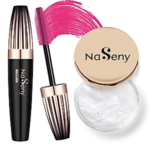Naseny Waterproof Pink Mascara Volume And Length,5D Silk Fiber Mascara Clear Eyebrow Gel Keep Brows Stay In Place All Day,Brow Freeze Goes a Long Way Creat Full Voluminous Eye Makeup Looking