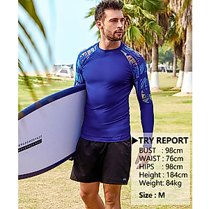 HUGE SPORTS Men's Rash Guard Long Sleeves UPF 50+ UV Sun Protection Quick Drying Splice Compression Swim Shirts(Tropical Style,L)