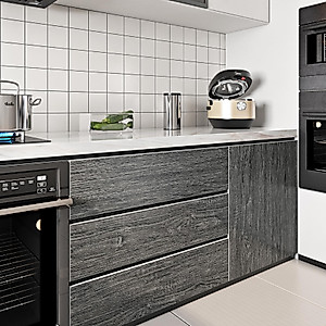 FunStick Thick Grey Natural Wood Contact Paper for Cabinets Countertops Waterproof Wood Wallpaper Peel and Stick Countertops for Kitchen Wallpaper Removable Wood Grain Contact Paper for Desk 15.8"x80"