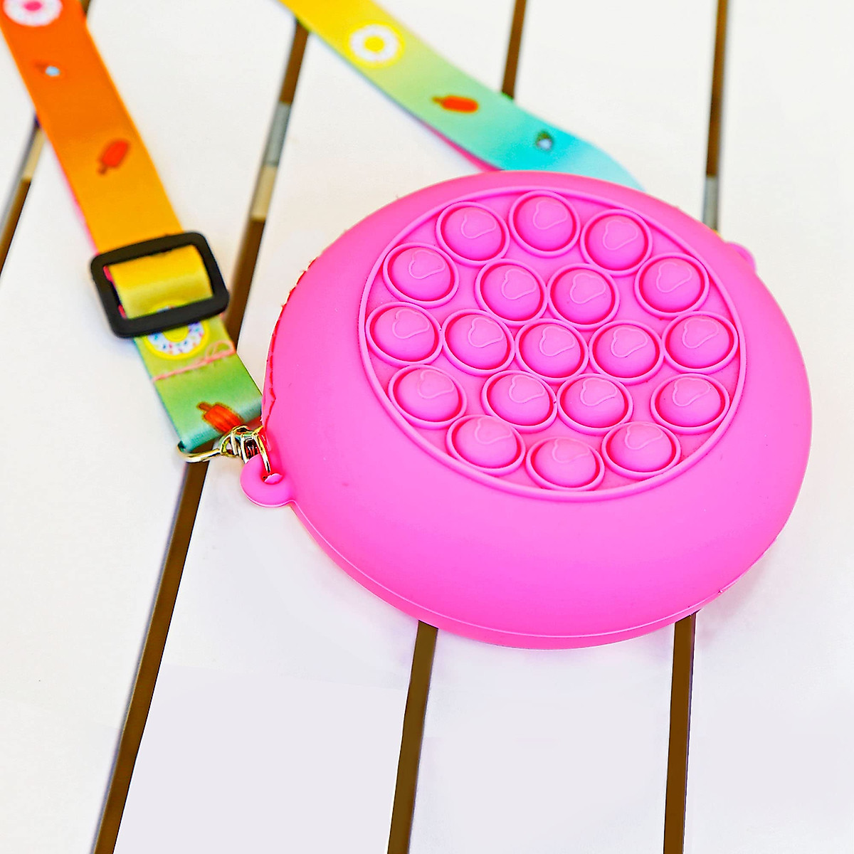 Pink Rainbow Pop Purse for Girls | Crossbody Shoulder Rainbow Pop Purse for Girls| Stress Relief Sensory Pop Purse| Party Favors for Girls| Pop Birthday Gifts