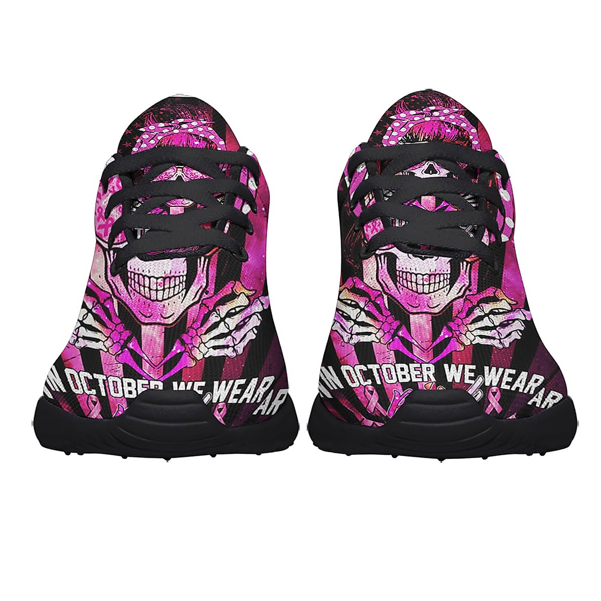 Breast Cancer Awareness in October We Wear Pink Shoes Women Fashion Running Sneakers Breathable Casual Sport Tennis Shoes Black Size 8.5