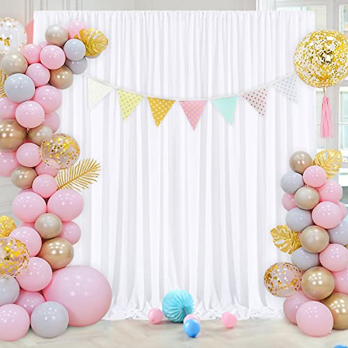 White Backdrop Curtains for Parties, 8ft*10ft Polyester Photography Backdrop Drapes Fabric Decoration for Wedding Birthday Party Baby Shower Bridal Shower Photoshoot