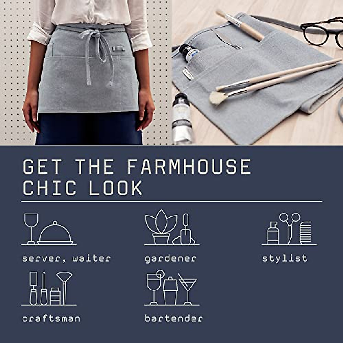 MEEMA Blue Half Apron with Pockets | Upcycled Denim and Cotton | Ideal for Restaurant Unisex Waitress Apron | 23X13 in, One Size Fits All