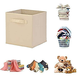 ZyHMW , Foldable Organiser Cube Basket Bin ForLaundry, Toys, Clothes, DVDs, Books, Food, Bedding, Art and Craft - 11 Inches X 10.5 Inches (Color: Khaki) (Color : Beige)