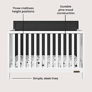 Child Craft Orbit 4-in-1 Convertible Crib, Baby Crib Converts to Day Bed, Toddler Bed and Full Size Bed, 3 Adjustable Mattress Positions, Non-Toxic, Baby Safe Finish (Ebony/Matte White)