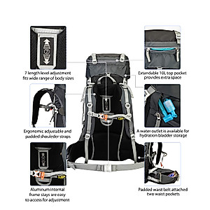 Ubon 60L Camping Backpack Lightweight Internal Frame Hiking Backpack Black