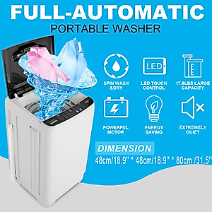 17.8Lbs Portable Washing Machine, 2.3 Cu.ft Portable Washer with Drain Pump, Faucet Adaptor, 10 Wash Programs/8 Water Levels Compact Laundry Washer and Dryer Combo for Apartment RV Dorm