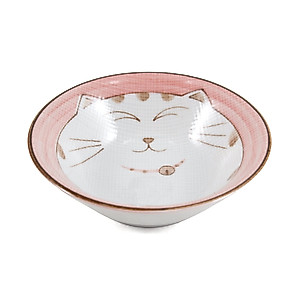 JapanBargain 2480, Japanese Small Porcelain Sauce Dipping Bowl Dessert Bowl Rice Bowl Appetizer Bowl Snack Bowl, Pink Color Maneki Neko Smiling Lucky Cat Pattern, Made in Japan, 4-3/4-inch Diameter