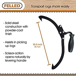 Felled Log Tongs Lifting Firewood Tongs - 10in Manual Log Lifter Logging Tongs Moving Trees and Camping Logs