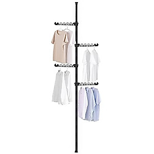 Hershii Telescopic Clothing Rack for Hanging Clothes Laundry Tension Pole 4 Tiers Coat Tree Garment Drying Stand Floor to Ceiling Corner Storage Organizer Holder for Indoor, Balcony - Black