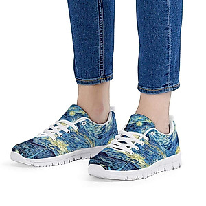 HUGS IDEA Stylish Van Gogh Starry Night Fashion Sneakers for Women Comfortable Breathable Go Easy Walking Lace-up Casual DailyShoes