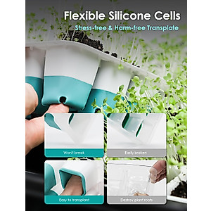 LIPSUN Seed Starter Tray Kit with Grow Light, Seedling Starter Trays, 48 Cells Reusable Plant Starters Silicone, Enhanced Material Seed Germination Kit with Heat Mat/Humidity Dome/High-Raised Lid