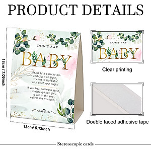 61 Pieces Don't Say Baby Sign 5 x 7 Inch Baby Shower Games and 60 Mini Clothespins Shower Games for Guests Prizes with Baby Shower Pins for Gender Reveal Favors Party Decorations (Greenery Style)