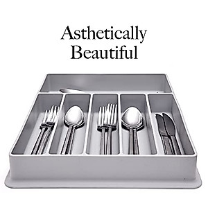 Premium Silicone Non-Slip, Non-Toxic, Grey Silverware Organizer for Kitchen Drawer
