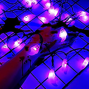 RECESKY 60 LED Halloween String Lights - 19.4ft Purple Ghost String Light with 30v Plug in, Extendable 8 Modes Halloween Lighting for Outdoor Garden Yard House Bedroom Halloween Party Decorations