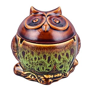 K COOL Ceramic Ashtray with Lid, Cigarettes Ashtrays for Outdoor Indoor, Owl Animal Outdoor Ashtray, Ash Holder for Smoker, Desktop Smoking Ash Tray for Home Office, Gift for Women Mother (Green)