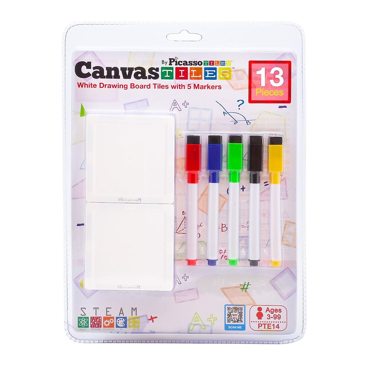 PicassoTiles Canvas Tiles Whiteboard with 8 Magnetic Building Tiles & 5 Marker Pens Expansion Construction Blocks STEAM Learning Kits Educational Toy Set Preschool Toddler Child Kids Ages 3