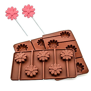 BaaSid 3PCS Sunflower Shape Mold 5 Holes Cake Lollipop Chocolate Jelly Ice Cream Cube Candy Pudding Cupcake Handmade Craft for Children's Party Dessert Shop Cafe Bakery (Brown) AA0088