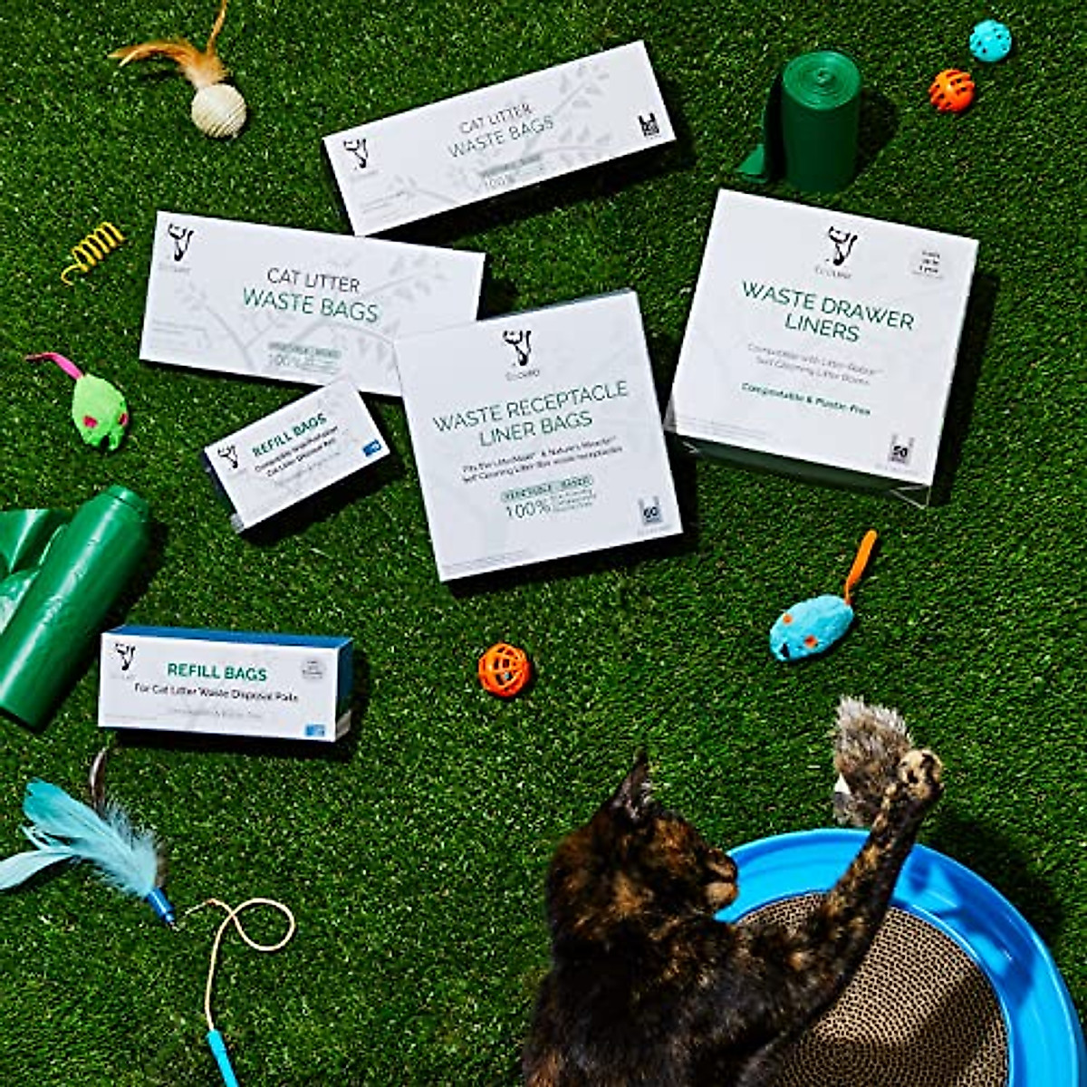 EcoLeo Liners, Litter-Robot 3 Compatible, Compostable New & Improved, Plastic-Free bags with Handles, Thick, for Automatic Litter Box Waste Drawers (50-Count)