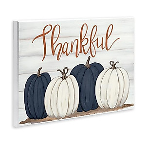 Stupell Industries Autumn Farm Pumpkin Harvest with Thankful Phrase Wall Plaque Art Design by Sarah Baker