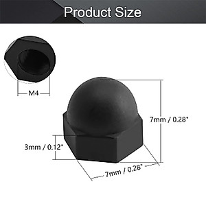 MroMax M4-0.7 Acorn Cap Nuts, 90Pcs Black Nylon Acorn Nuts, Female Thread Bolt Protection Cover, Dome Head Hex Nuts, Crown Cap Nuts for Indoor Outdoor ﻿