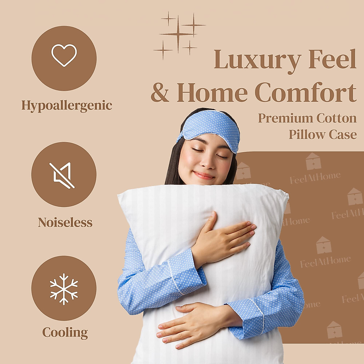 FeelAtHome 100% Cotton Pillow Protector with Zipper Waterproof Pillow Case Covers - 20x26 Inches (Pack of 4, Standard) - Noiseless Pillowcase Encasement - Zippered Pillow Protector - 20 x Pillow Cover