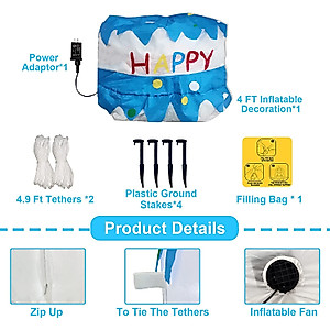 4 Ft Inflatable Happy Birthday Cake Decorations Outdoor Lighted Blow Up Holiday Birthday Party Decor with Candles 6 LED Lights for Indoor Home Celebration Garden Lawn Yard Prop Sign